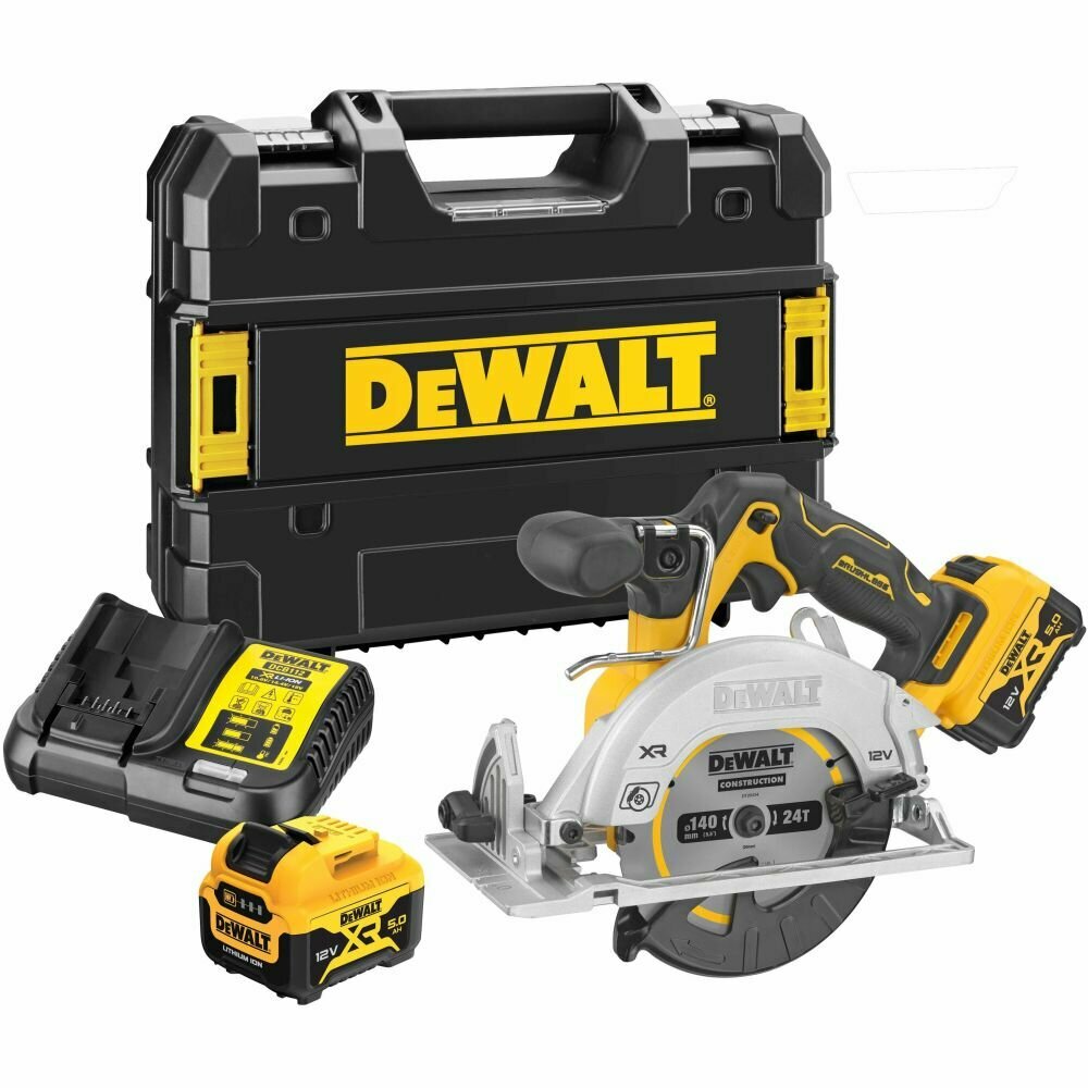 Аккумуляторная дисковая пила DEWALT DCS512P2, 12 В, 140 мм, 3600 об/мин, с 2 АКБ 5 Ач и ЗУ, в кейсе TSTAK (DCS512P2-QW)