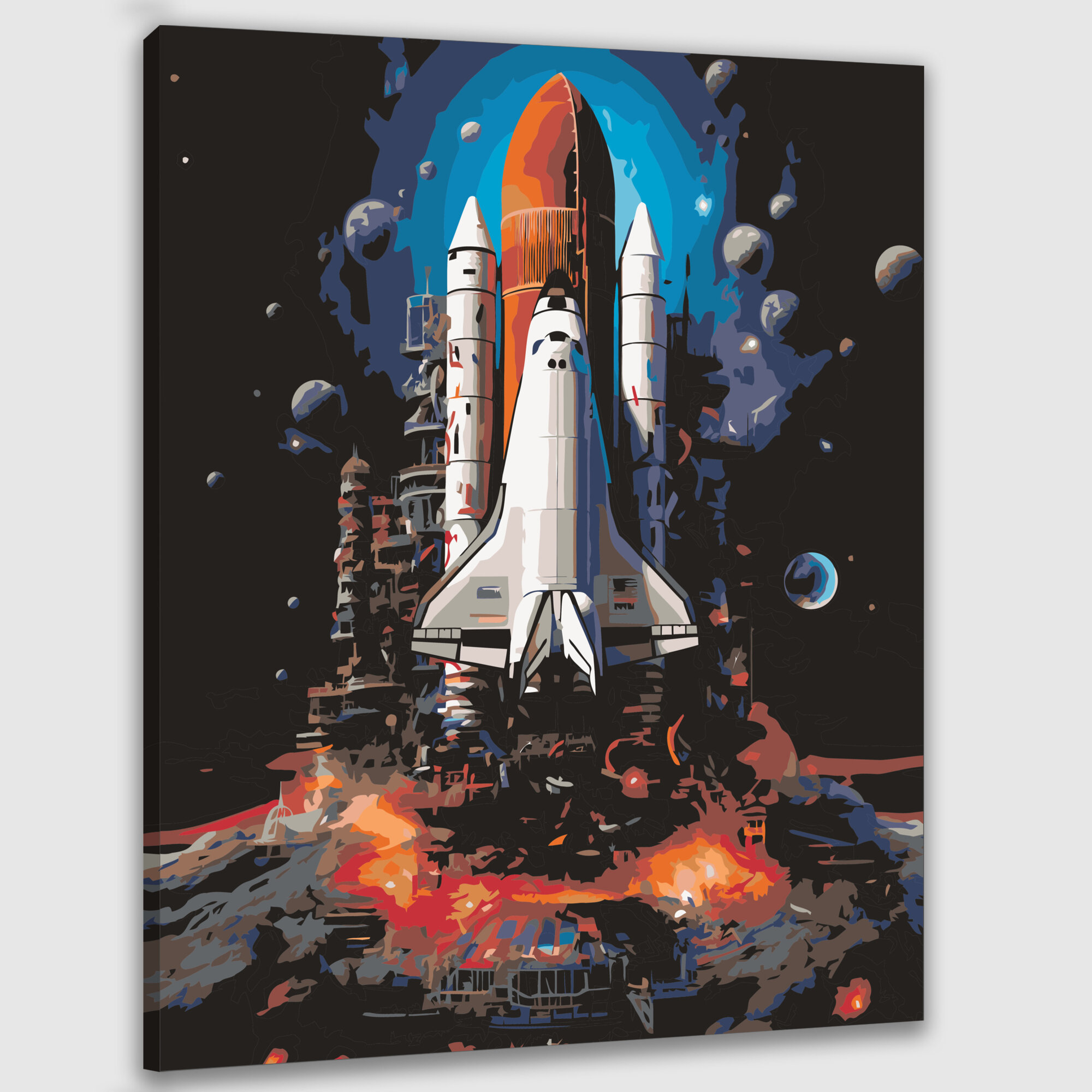 Картина по номерам 40x50 см, цифровой коллаж, миссии исследования космо, лунный модуль "Аполлон