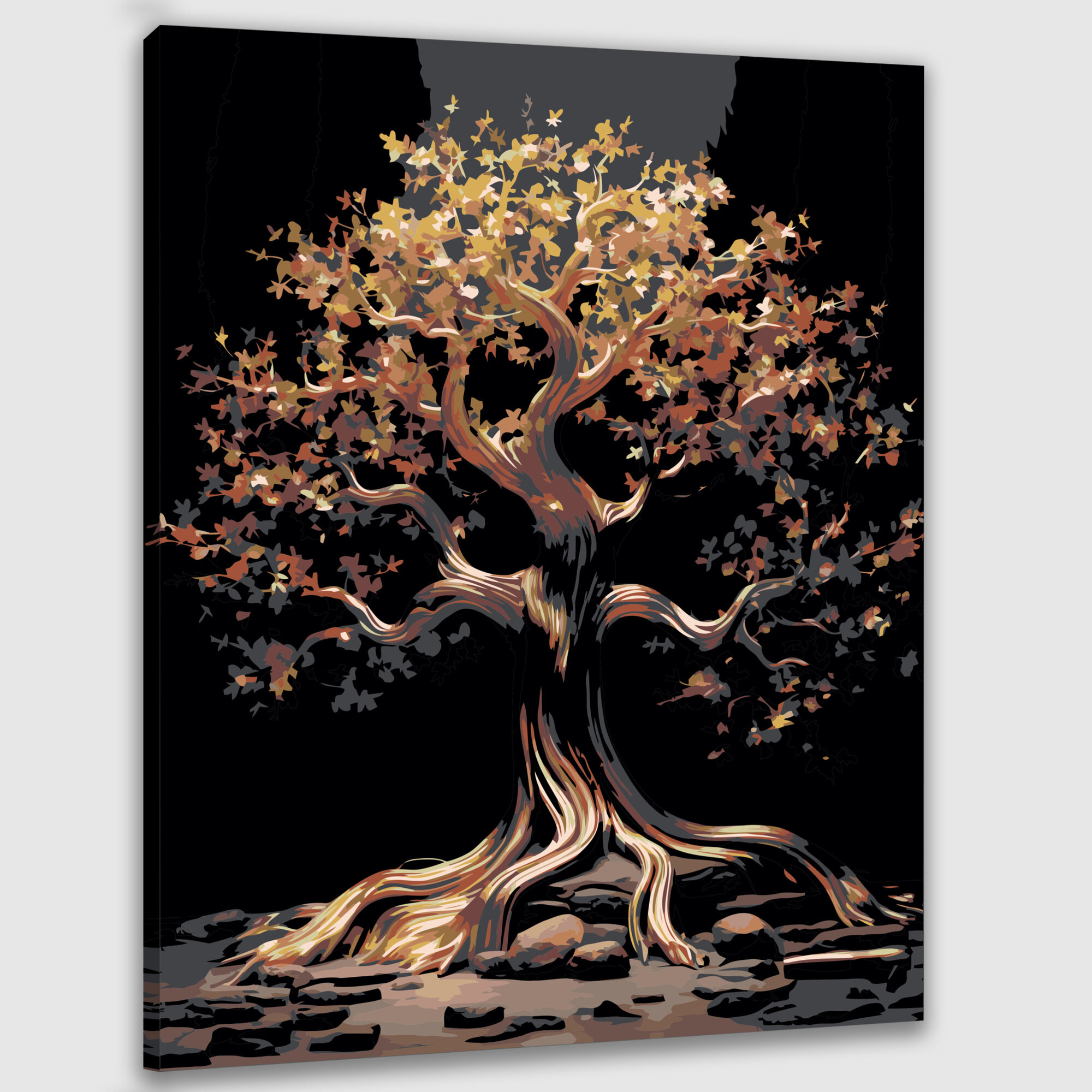 Картина по номерам 40x50 см, картина, смешанная техника, Золотое дерево, трехмерная скульптура, позолоченный металл