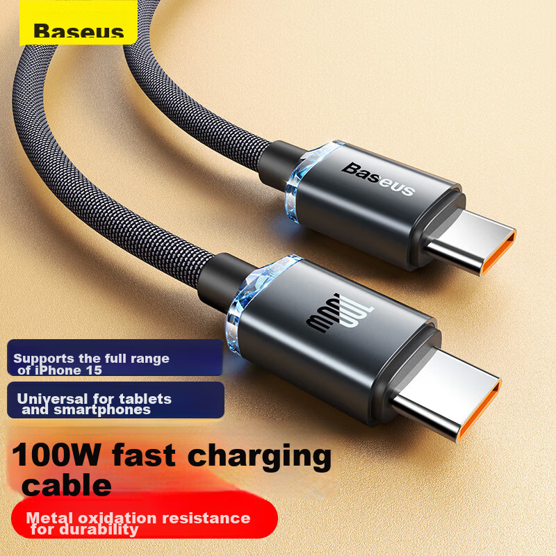 Baseus [Jingyao] Series Dual-Head Type-C Data Cable, PD100W Fast Charging Cable, C to C Charging Cable, 6A, for Apple IPhone 15/16, IPad, Huawei, And Apple Laptops