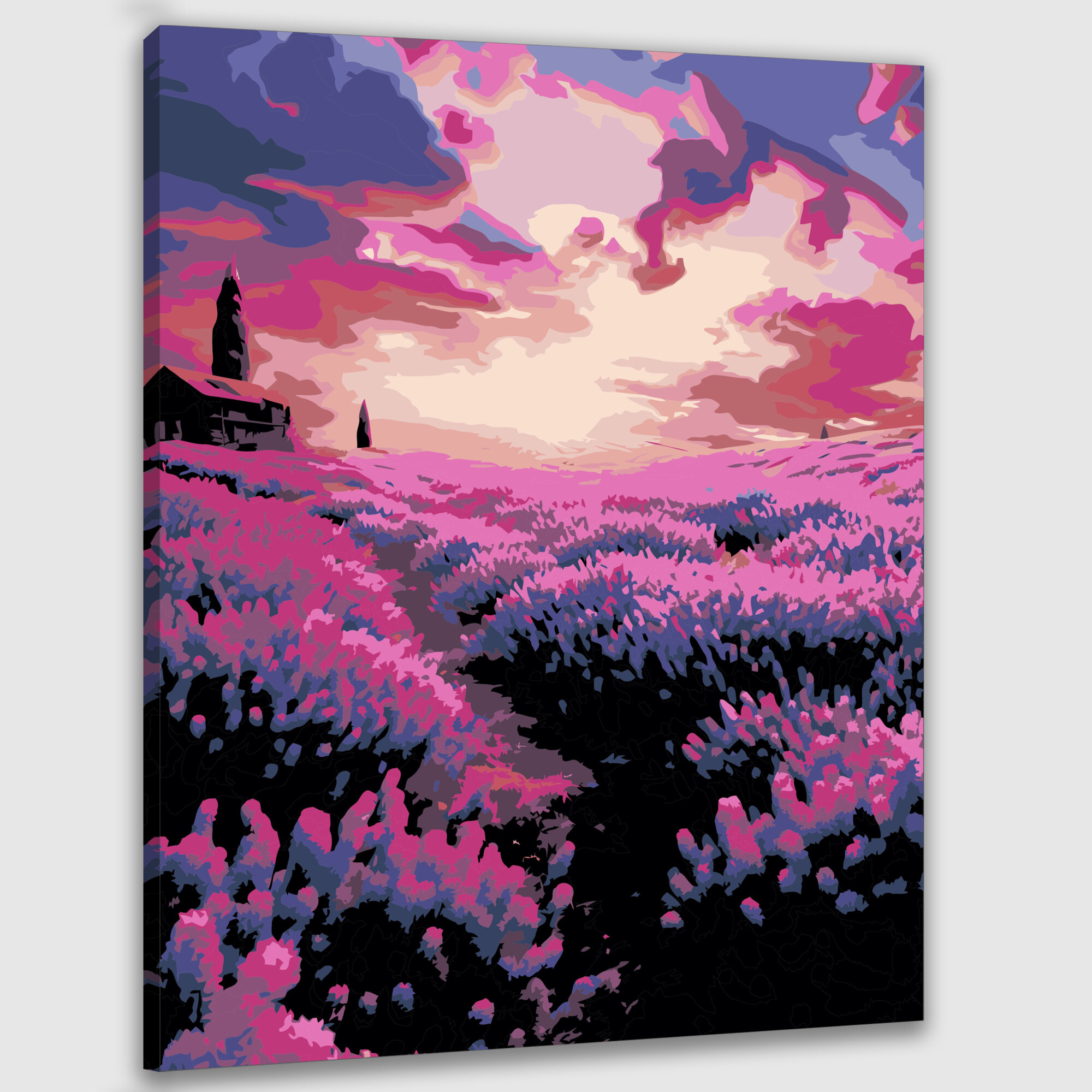 Картина по номерам 40x50 см, картина, фотография, высокое разрешение, поле лаванды, полный цвет, фиолетовые цветы