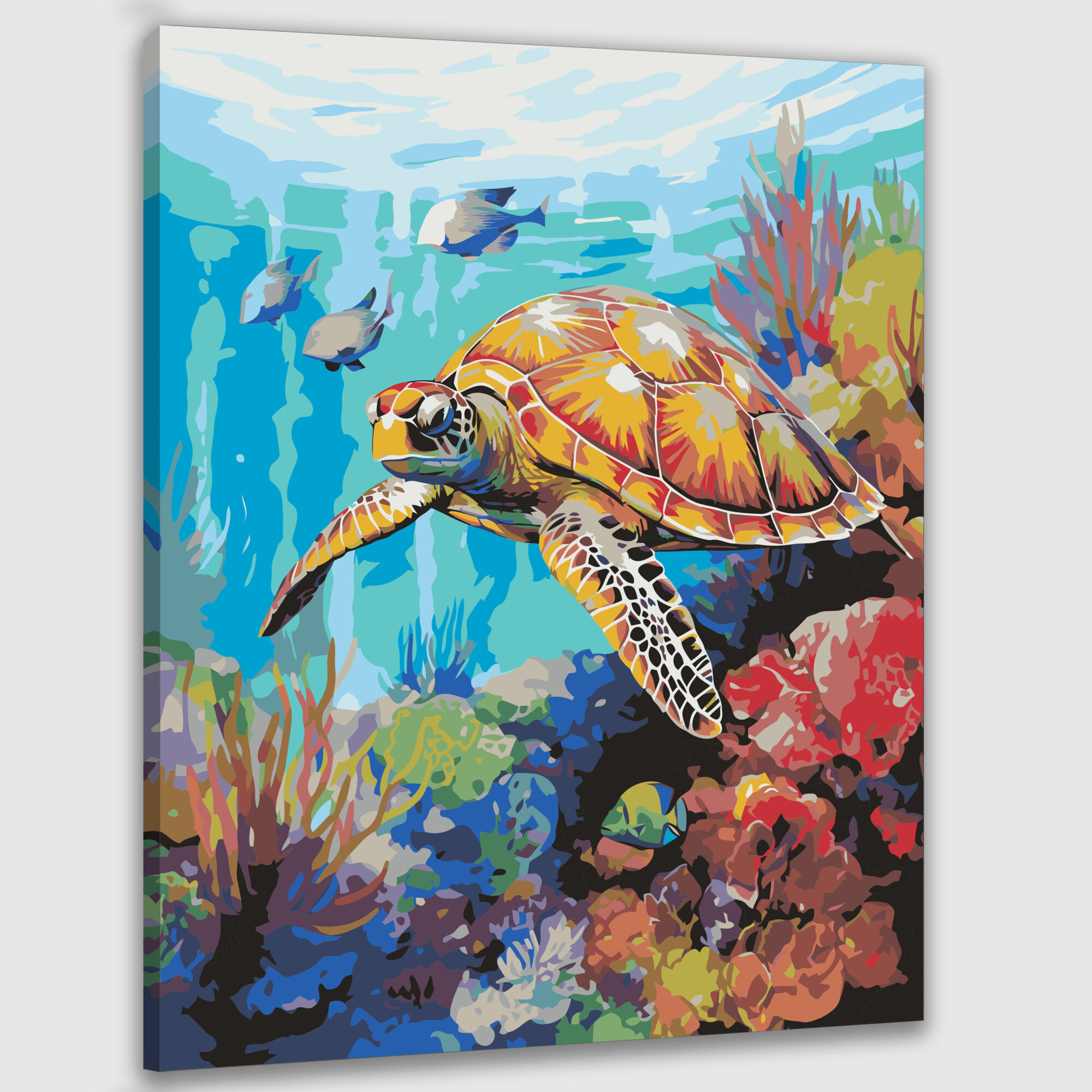 Картина по номерам 40x50 см, акварельная картина, морская жизнь, тропические рыбы, морские черепахи, коралловые рифы