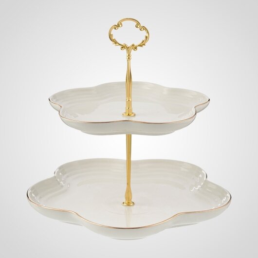 Двухъярусная Белая Фруктовница-Этажерка, керамика 25х25 см