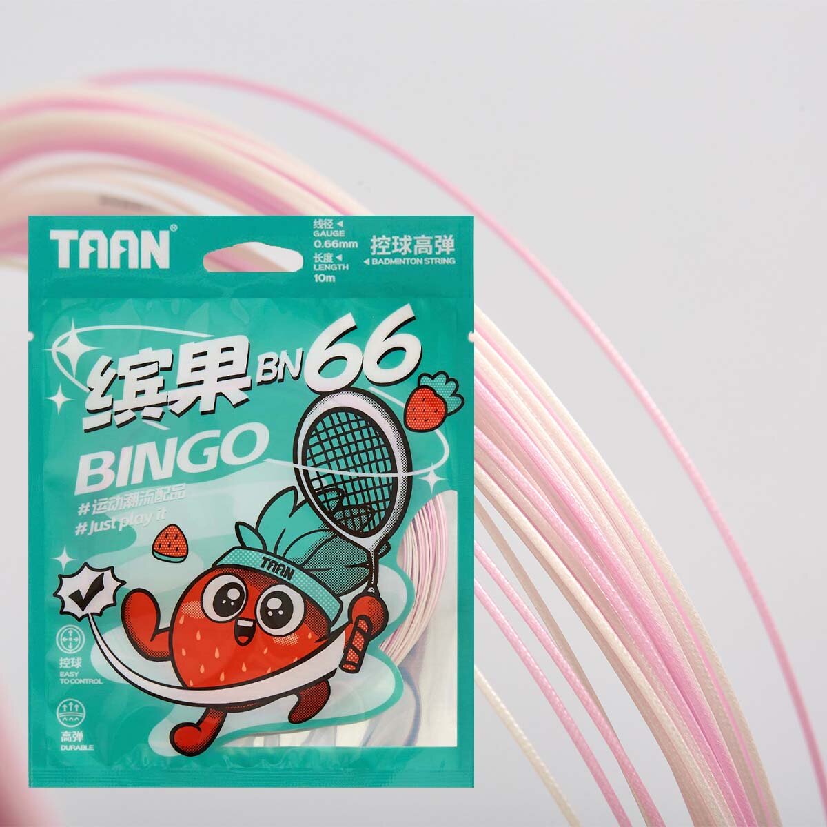 Струна TAAN BINGO 66, для бадминтона, WHITE/PURPLE, длина 10 м, 1шт