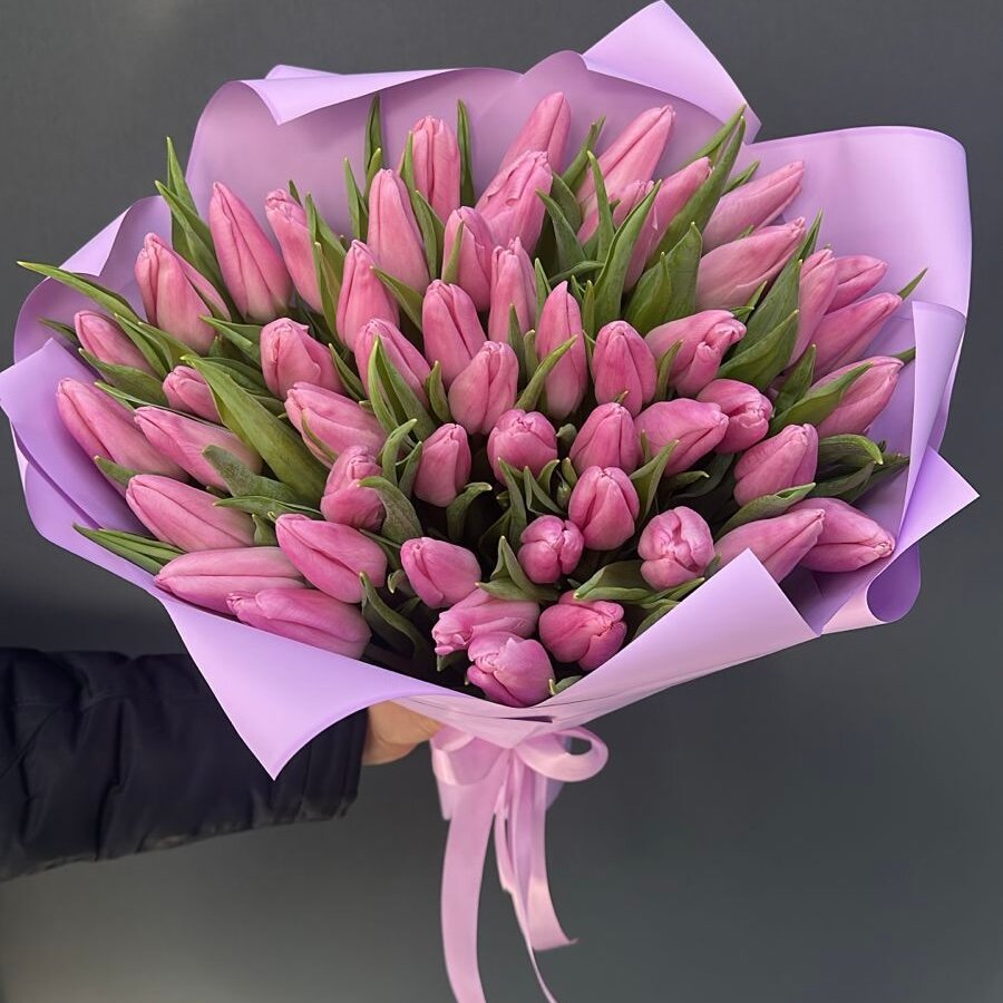 Букет из розовых тюльпанов 51 шт, красивый букет цветов, шикарный, премиум цветы, премиум букет