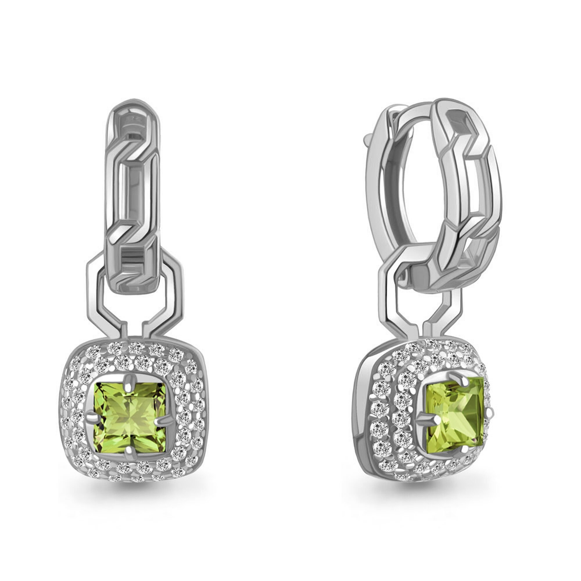 Серьги Diamant online, серебро, 925 проба, родирование, фианит, хризолит