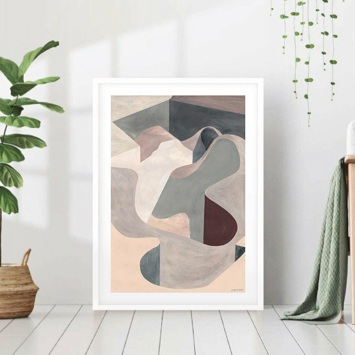 Постер "Серая Абстракция оттенки" 40x50 в белой рамке для интерьера на стену