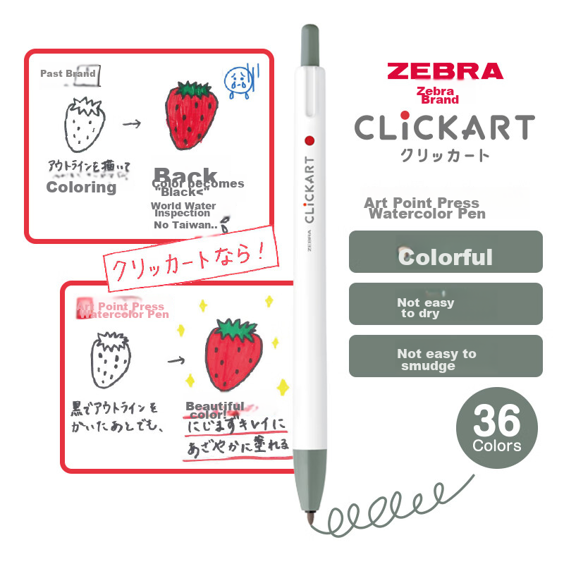 ZEBRA Brand Art Dot Retractable Watercolor Pen, Student Children's Doodle Drawing Coloring Fine-Tip Colored Pen Journal Pen WYSS22 Gray Single Pen