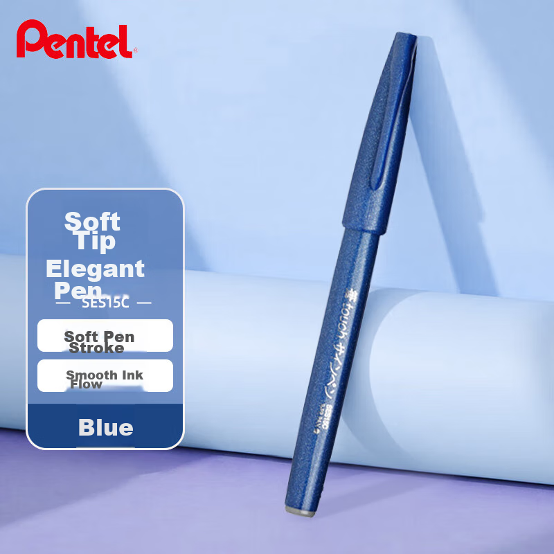 Pentel Colorful Soft Brush Pen, Elastic Tip Water-Based Pen, for Journaling, Letters, And Greeting Cards, SES15C Blue/single Pen