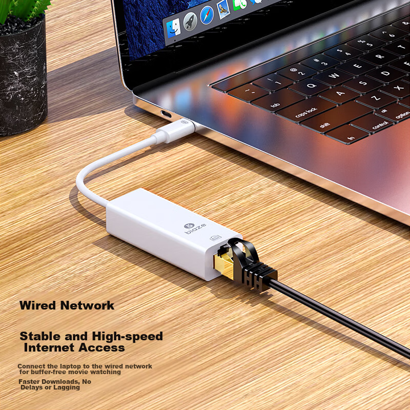 Biaze Ethernet Adapter, Type-C to RJ45 Network Port, USB-C to Wired 100Mbps Network Card, Driver-Free Network Port Converter, Network Cable Adapter
