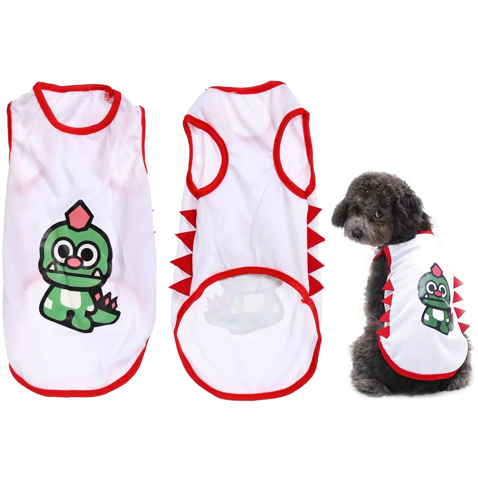 Майка для собаки «Дракошка», размер L, легкий полиэстер, белая с красным