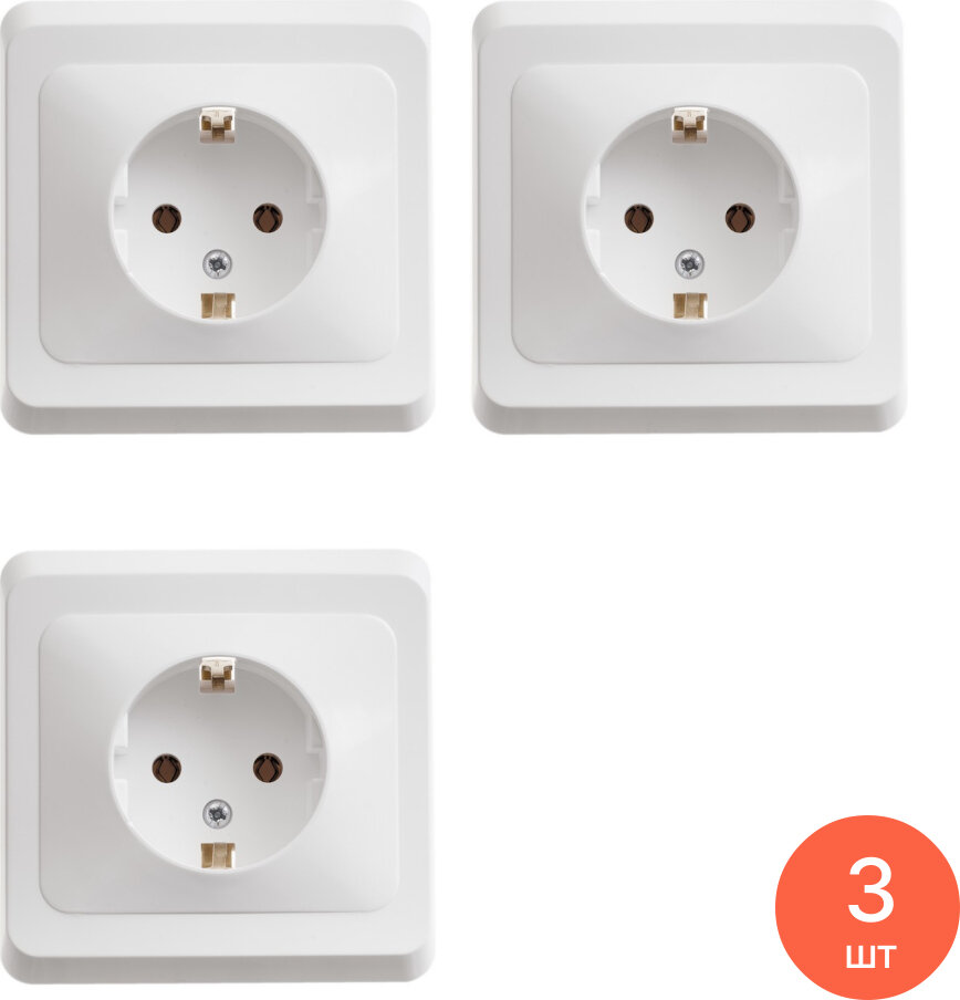 Розетка силовая штепсельная Systeme Electric / Систем Электрик Этюд, 16А 250В IP20 белый, с заземляющим контактом PC16-003B / электрооборудование (комплект из 3 шт)