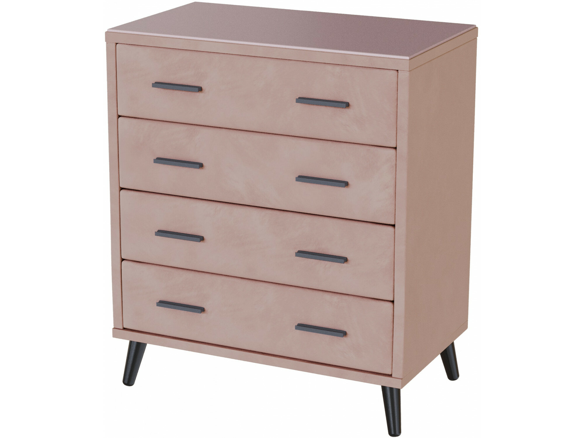 Комод интерьерный с 4 ящиками, с мягкой обивкой, 80х46х93 , велюр  пыльная роза/мдф пудра