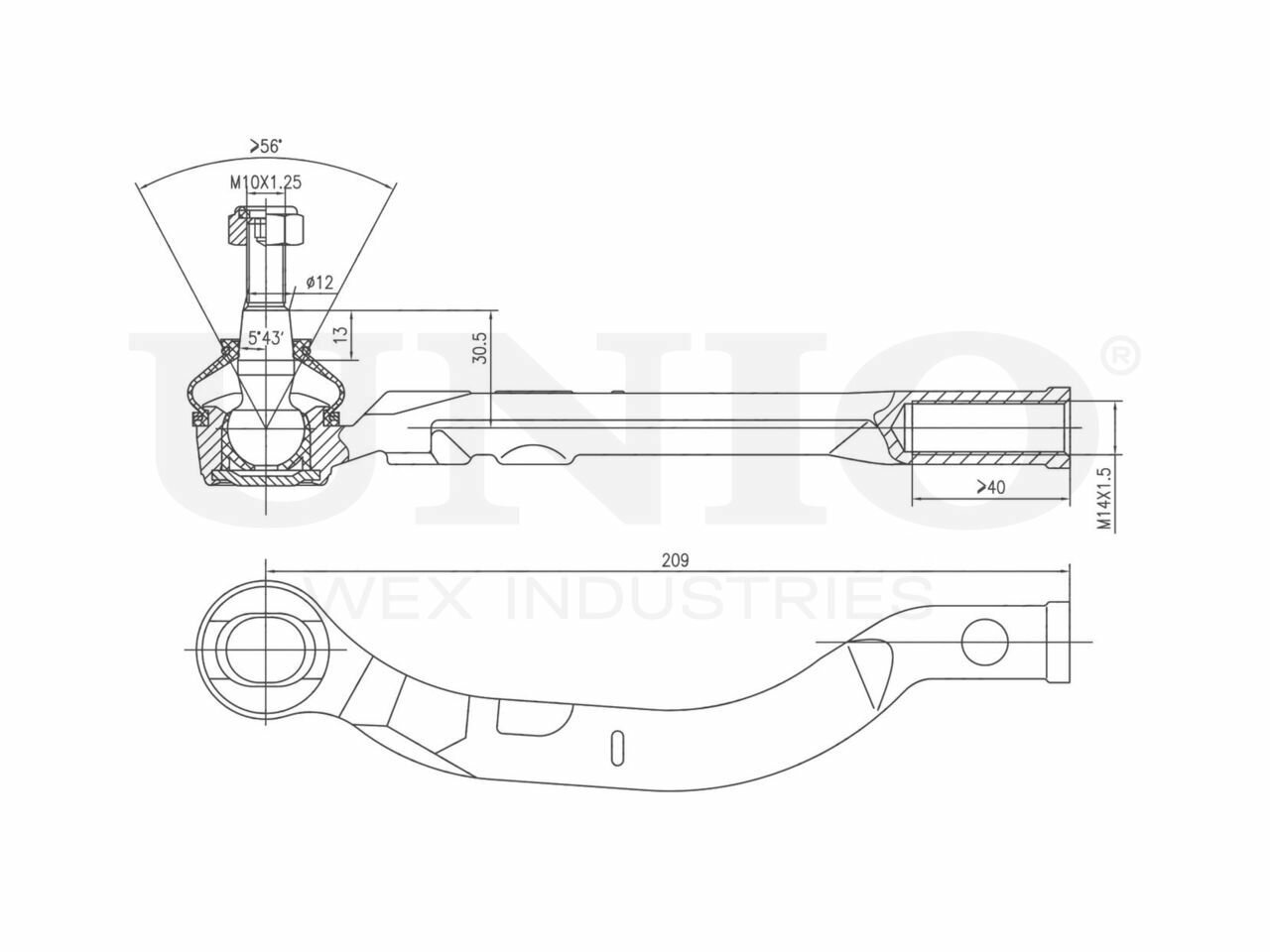 Наконечник рулевой тяги правый, для Рено Эспейс IV 02-, Опель Виваро A, B 01-, Ниссан Примастар (X83) 03-, Renault Espace Opel Vivaro Nissan Primastar 03- артикул SSP-10133 производителя UNIO