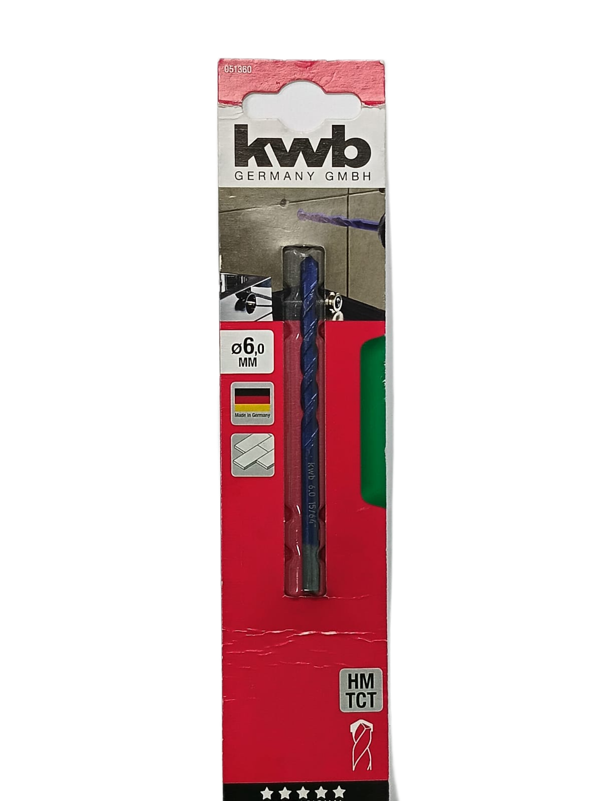 Сверло KWB, для кафеля, керамики, стекла, хвостовик цилиндрический, 6х95 мм