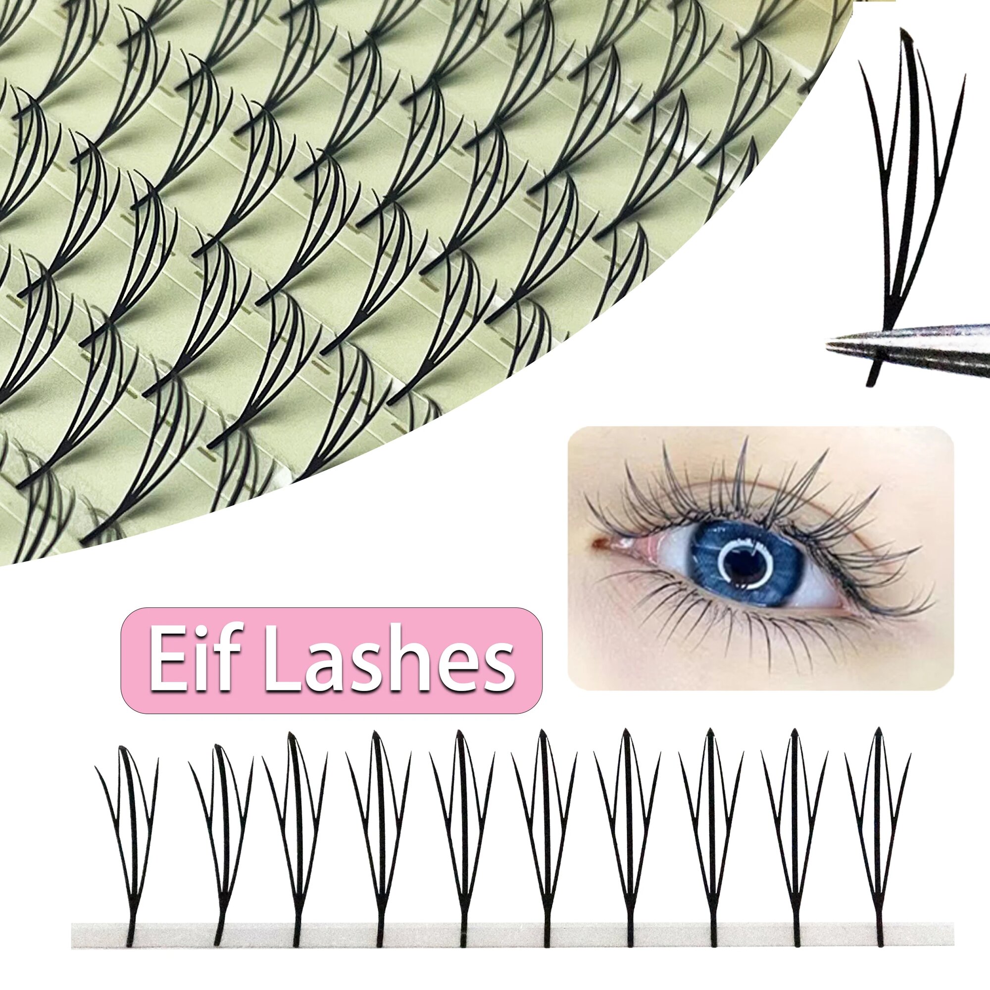 Веерные ресницы Elf Lashes, C изгиб, MIX(8-15) длина, 120шт