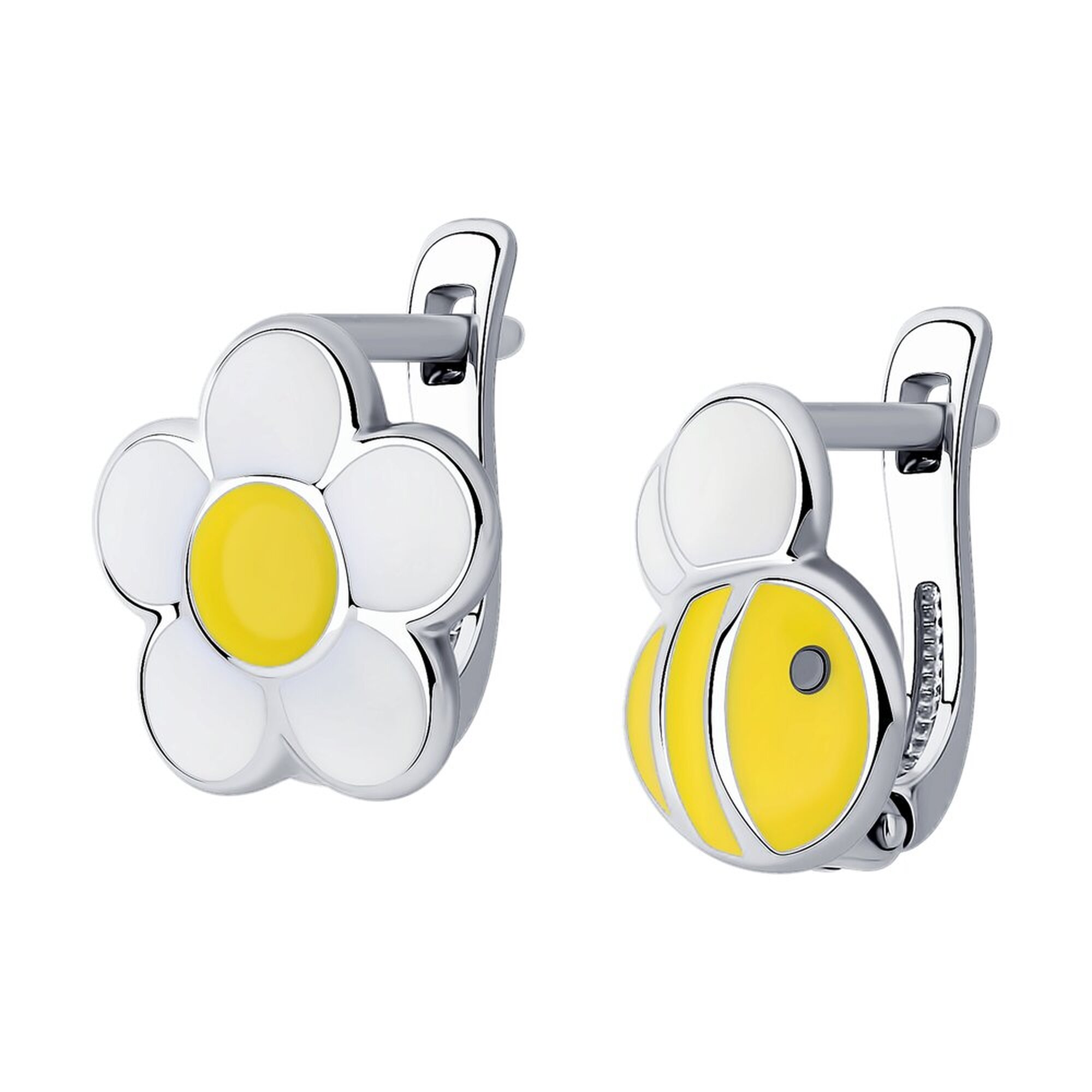 Серьги непарные, серебро, 925 проба, родирование, эмаль