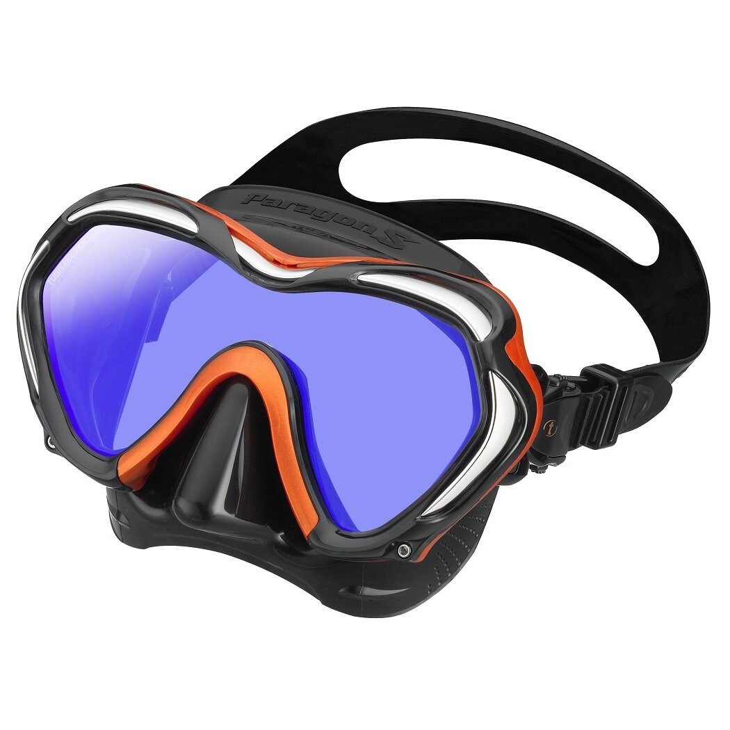 Маска для дайвинга TUSA M1007 Paragon S с антибликовым и UV покрытием, черно-оранжевая