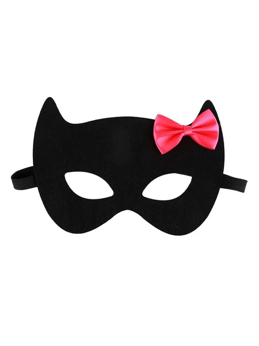 Карнавальная маска "Кошечка" Черный бархат с бантиком / веселый праздник