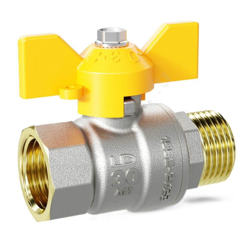 Кран шаровой для газа латунный Ду 25 Ру 40 ВР/НР LD 47.25. В-Н. Б