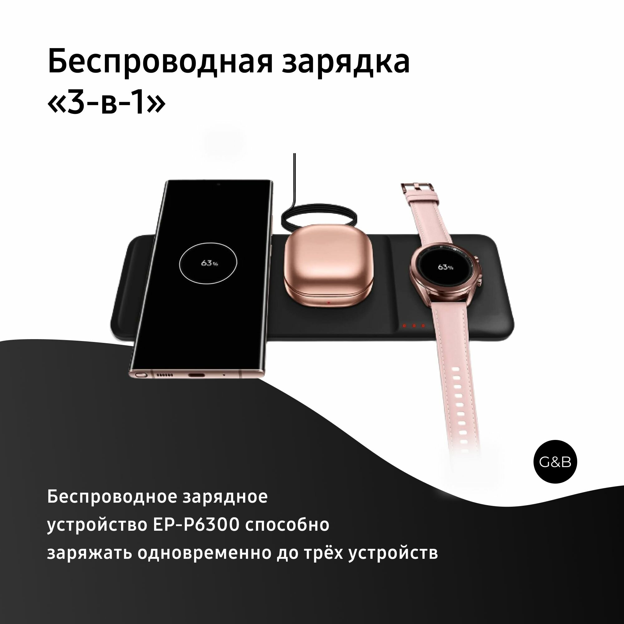 Беспроводная зарядка Samsung EP-P6300, для 3 устройств, черный