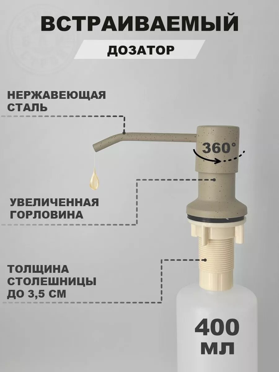 Диспенсер встраиваемый для моющего средства и жидкого мыла