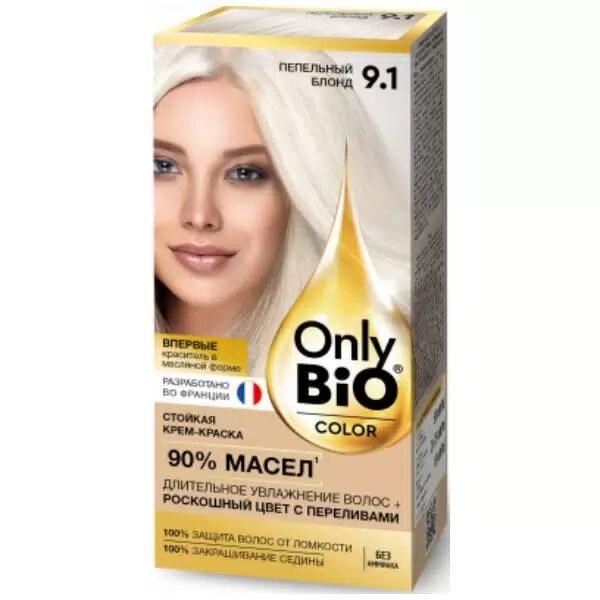 Краска для волос фитокосметик, Кремовая, стойкая, Only Bio color, тон 9.1 Пепельный блонд, 115 мл