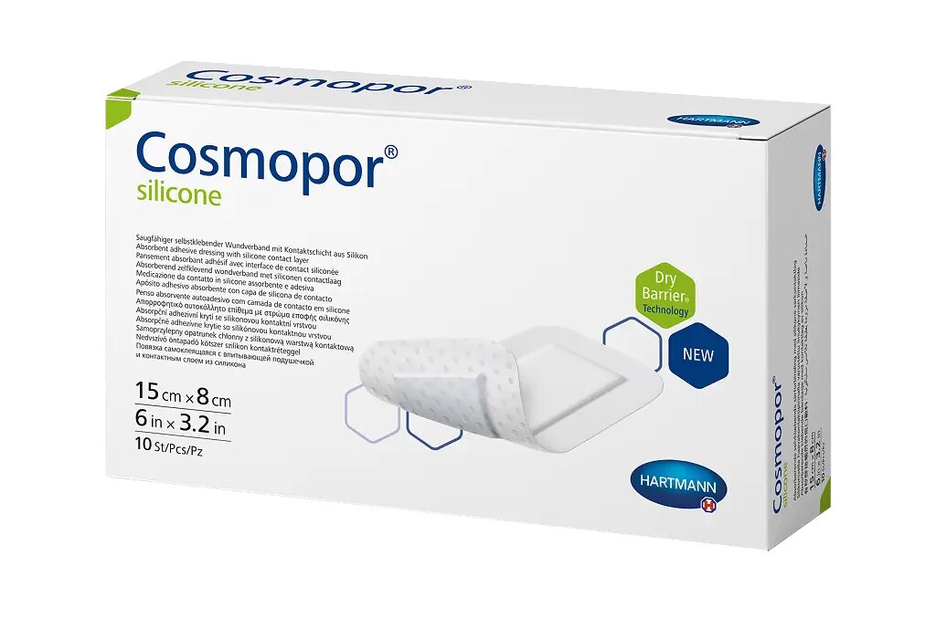 Повязка Космопор силикон/Cosmopor silicone на рану впитывающая пластырного типа 15 х 8 см 10 шт
