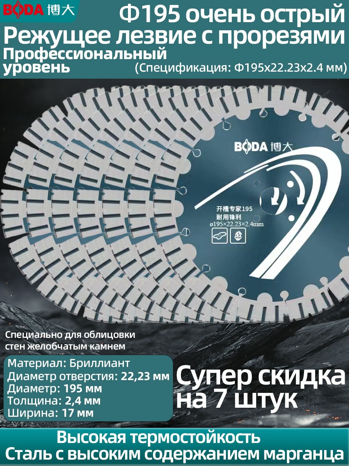 BODA, режущее лезвие, 195 мм, используется для резки стальных прутьев и бетона