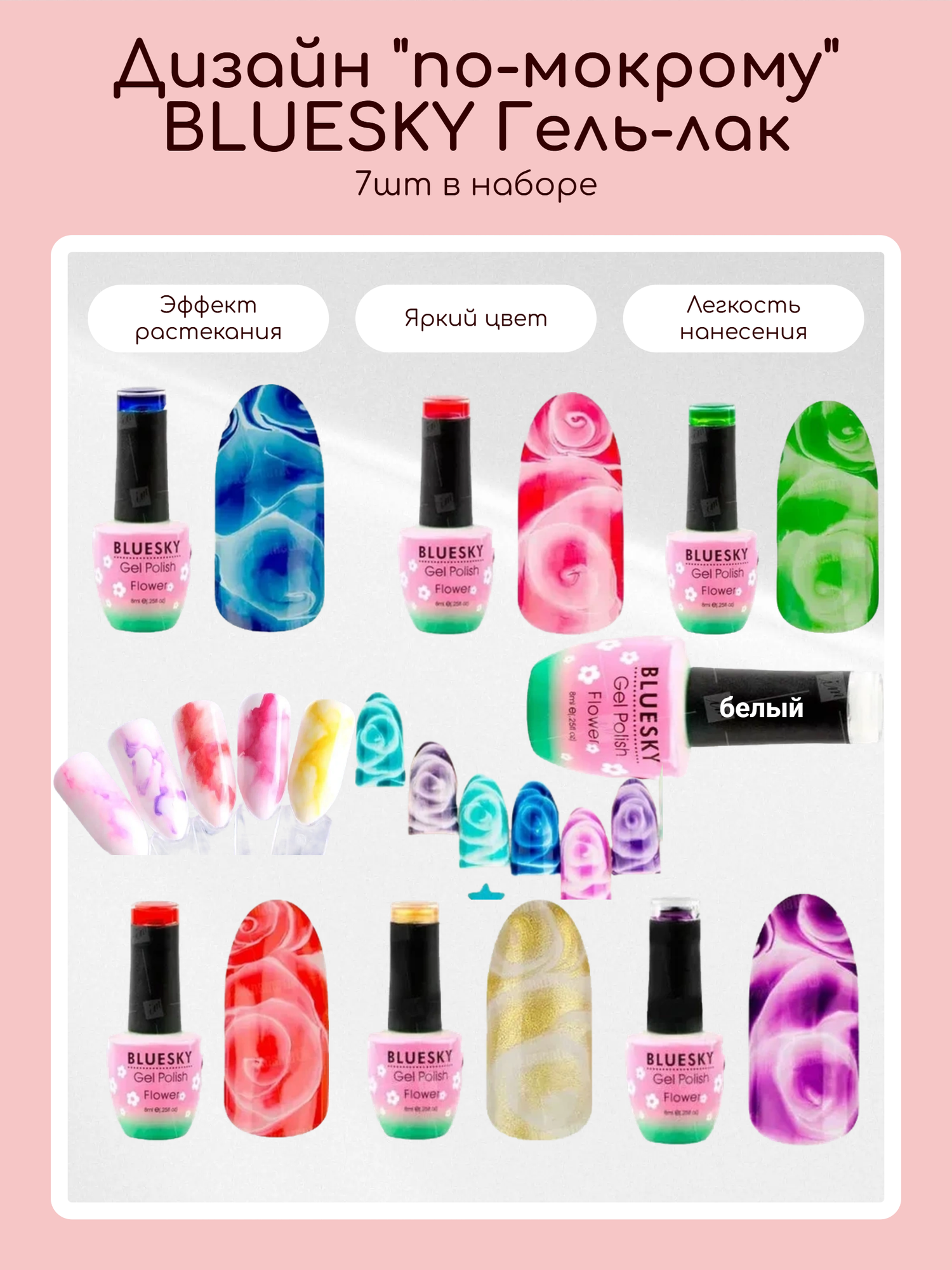 Набор для маникюра bluesky Flower гель-лак 7шт блюскай