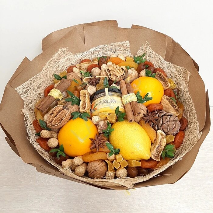 Букет LAKRES "На здоровье", орехи и сухофрукты, диаметр 25см