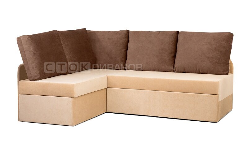 Угловой диван Сток Диванов Модус, бежевый/коричневый велюр, 198 см, механизм дельфин