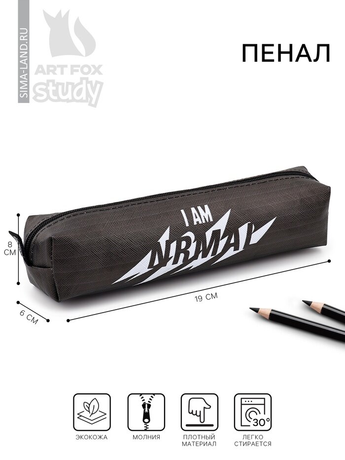Пенал школьный, искусственная кожа, I AM NRMAL, 19×8×3 см
