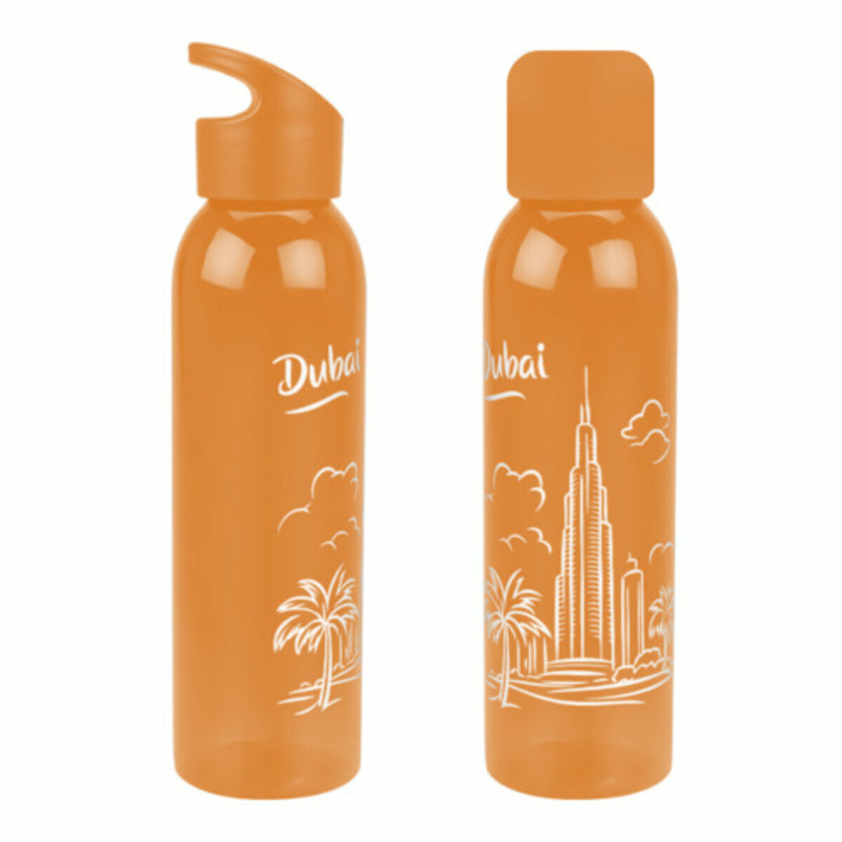 Бутылка для воды «Дубай. Башня Бурдж-Халифа. Пальмы, пейзаж» (оранжевый)