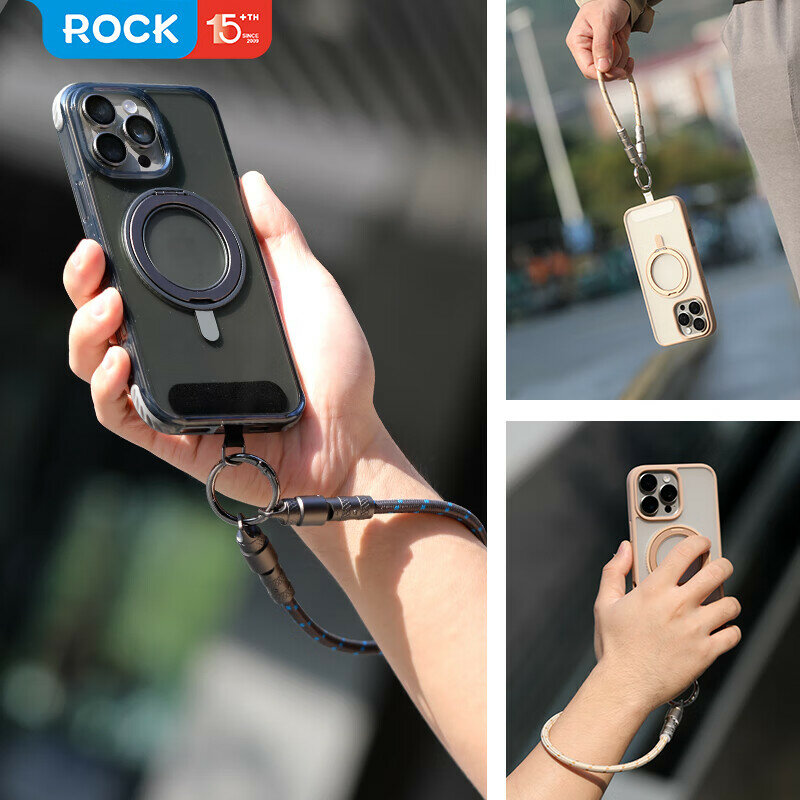 ROCK Phone Lanyard Charging Cable Apple Data Cable Two-in-One Double Type-C 60W Fast Charge iPhone 16/15 Tablet Notebook Huawei Mate 70 Honor 30cm Black