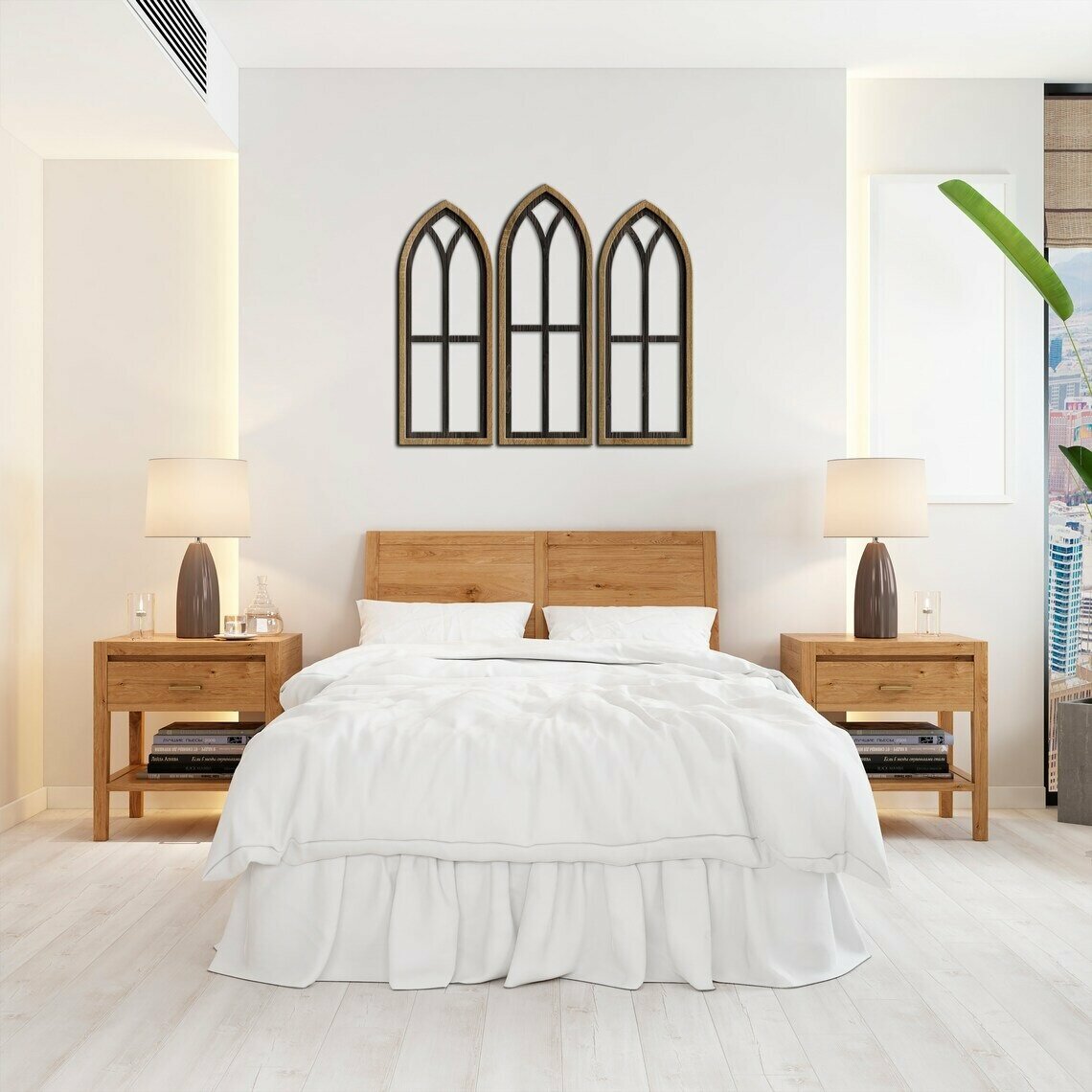 Панно/декор из дерева на стену Оконная рамка (комплект из 3 панно)