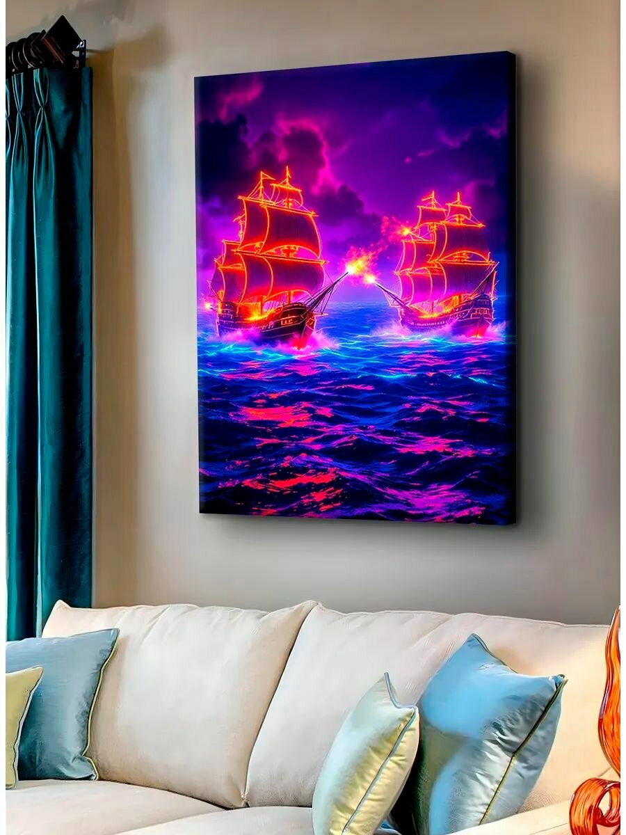Картина "Морской бой неон", на стену 30х40см 1шт.