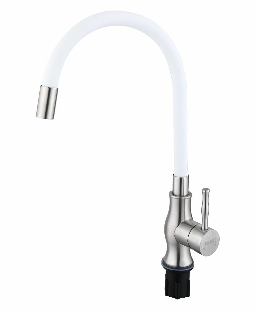 Смеситель для кухни HANSEN с гибким силиконовым изливом (сатин+белый) HN59032-GF