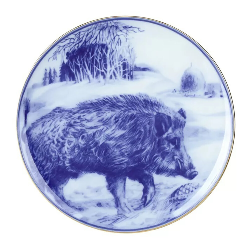Декоративная тарелка Императорский фарфоровый завод ИФЗ ф. Эллипс "Вепрь" 19.5 см