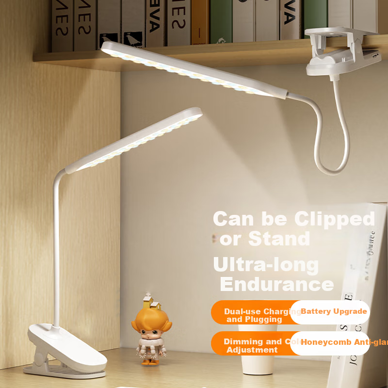 Dupo Clip-on Desk Lamp for Dormitory College Students Study Eye Protection Small Desk Lamp Bedroom Bedside Lamp Rechargeable LED Reading Night Light