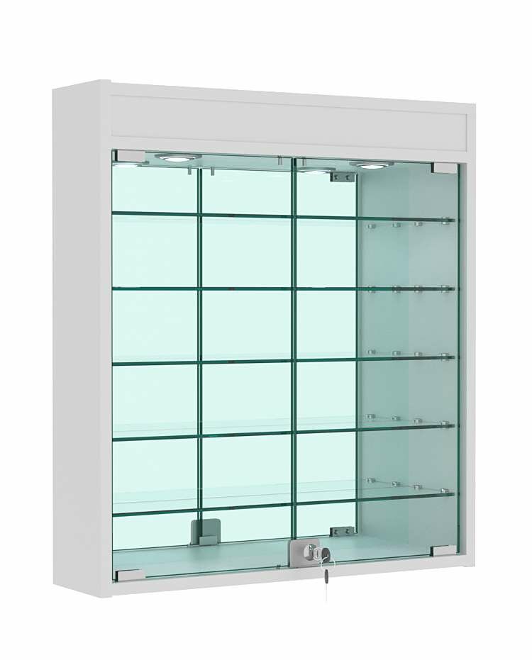 Витрина настенная №1-8А с пятью полками, подсветкой и зеркалом, Серый