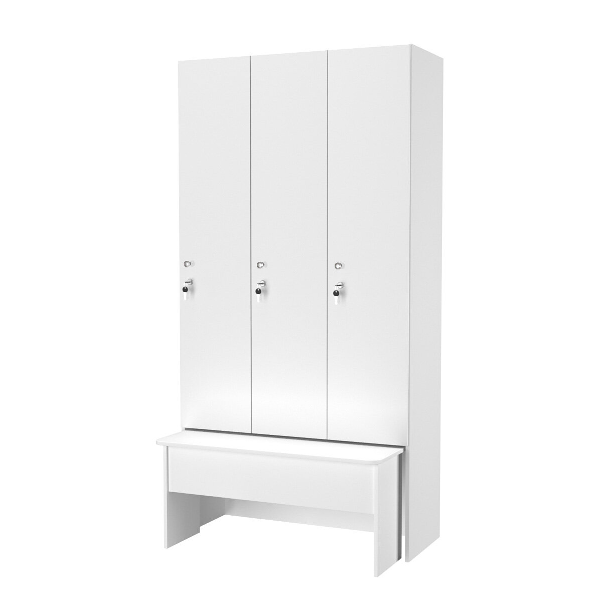 Шкаф для раздевалок с задвижной скамейкой комбо-соло №3-2, Белый