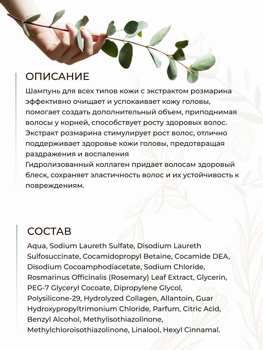 Шампунь для волос эффективное очищение и объём, Rosemary Lush, 2 х 300 мл