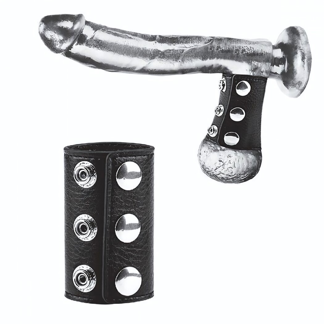 Утяжка для мошонки черная, регулируемая металлическими кнопками, PVC, 8 см