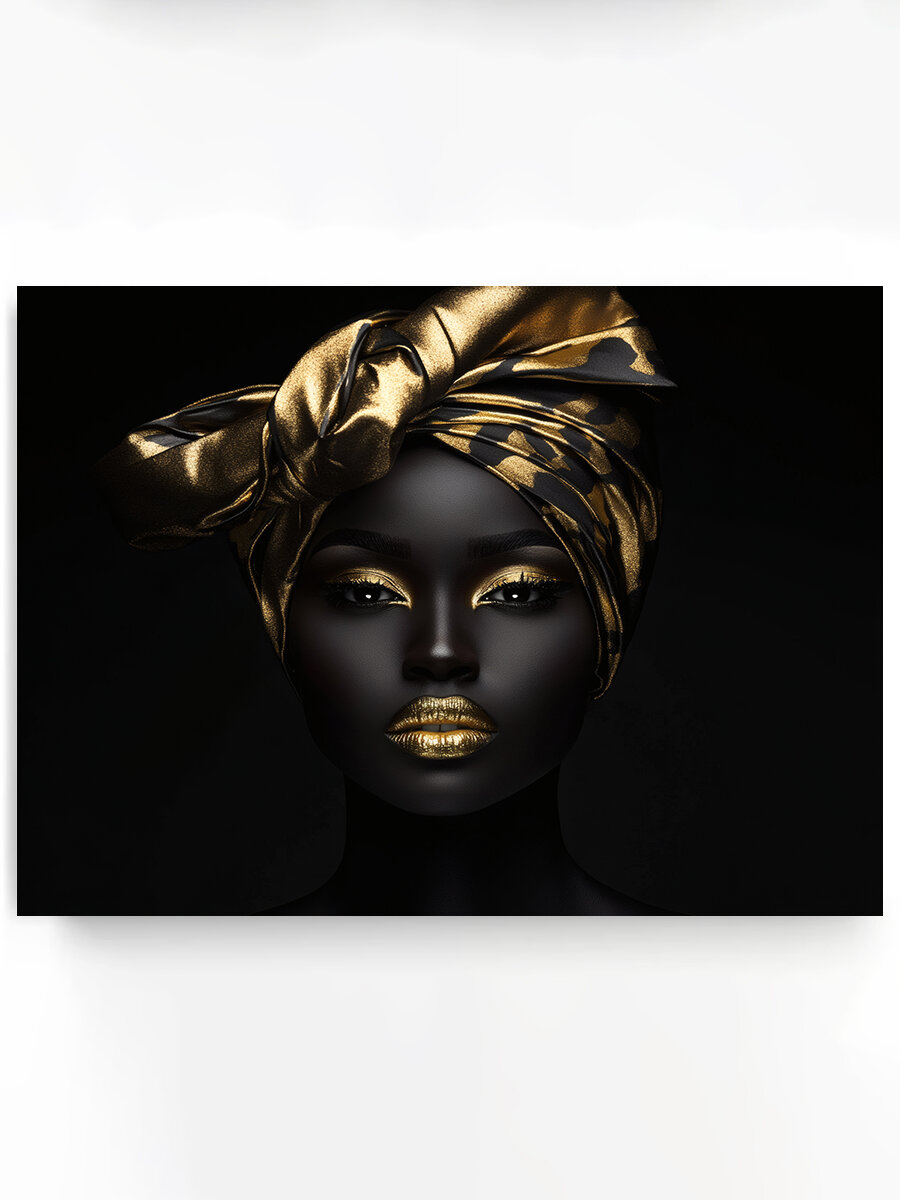 Картина на стену для интерьера - "Африканская женщина в золоте, лицо негритянки", 30х40 см.