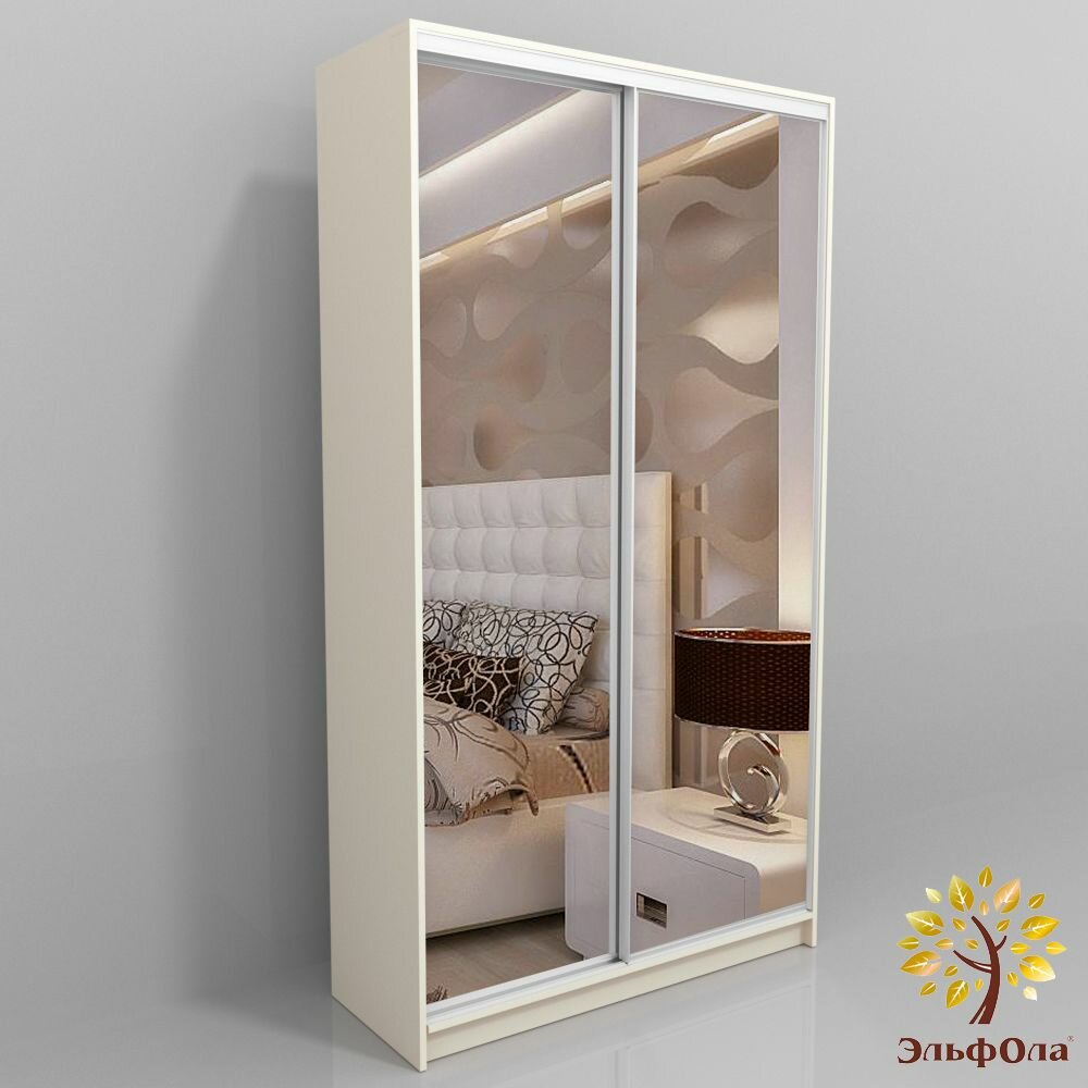 Шкаф-купе, двухстворчатый, ЭльфОла "Элеганс" 100*45*240 см, слоновая кость, профиль серебро