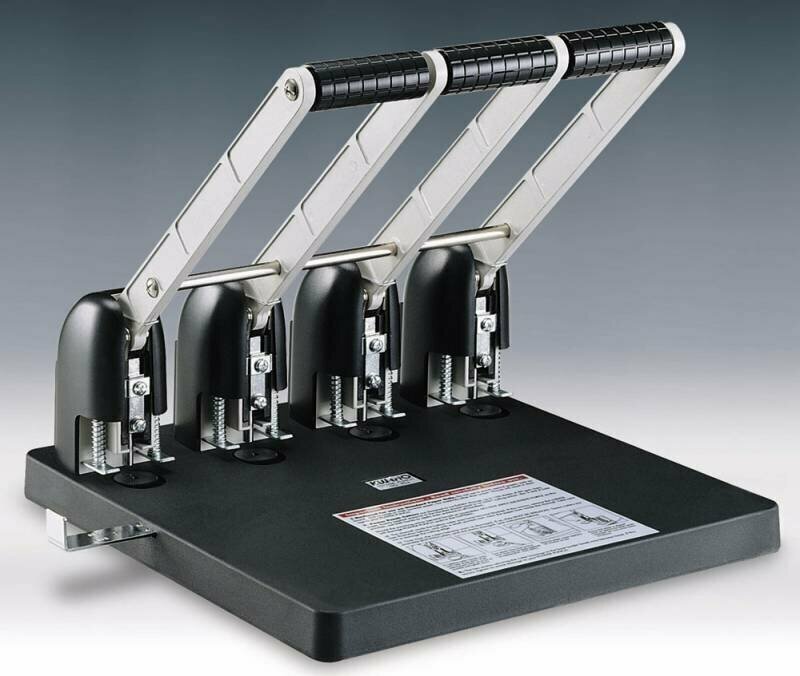 Дырокол KW-с линейкой, 4 отверстия, серый, на 150 листов