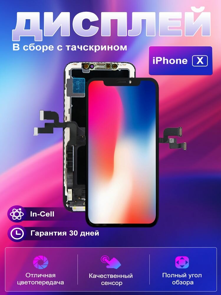 Дисплей ZY, для iPhone X, In-Cell, с тачскрином, чёрный, стекло