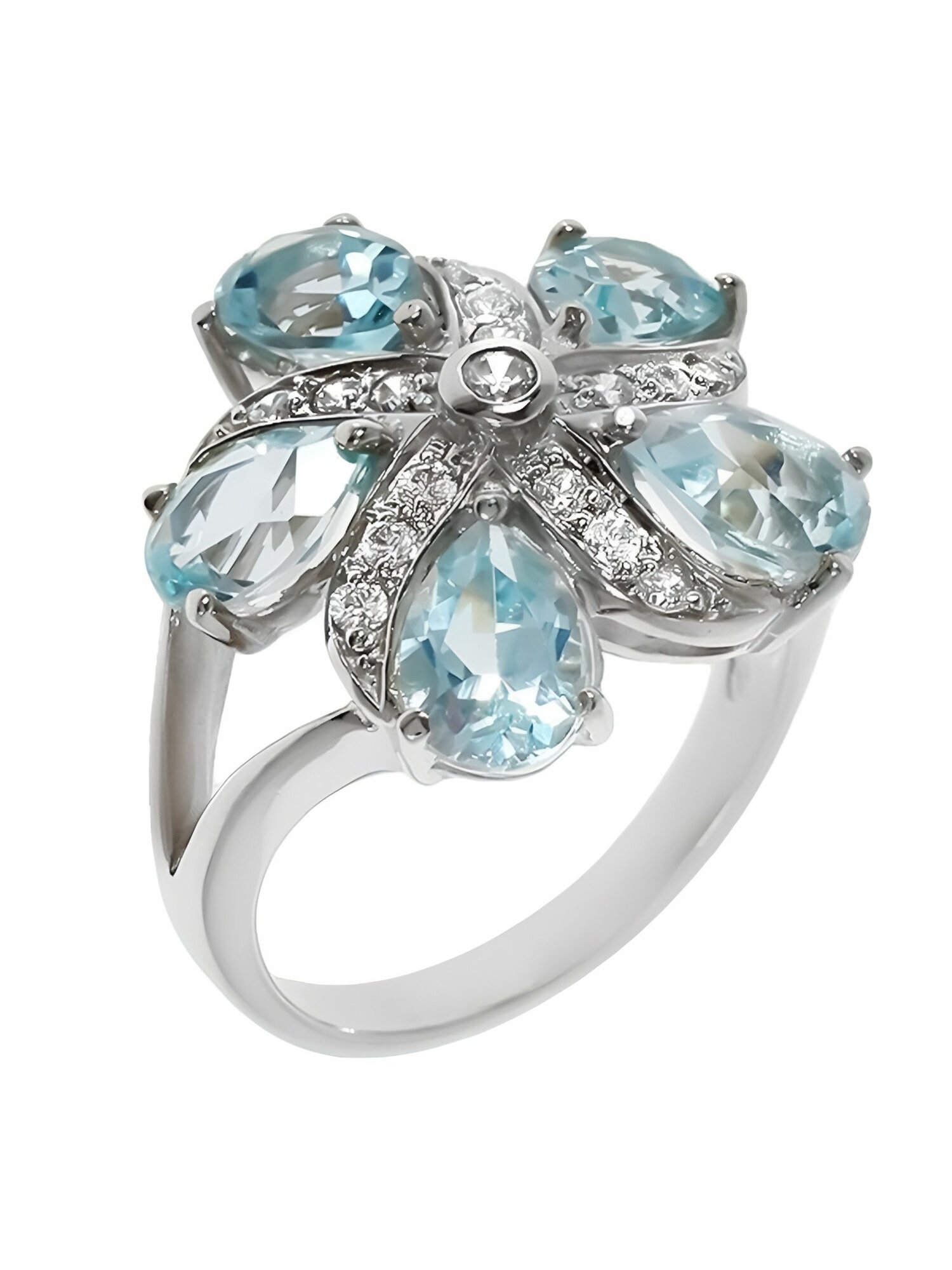 Кольцо тонкое, серебро, 925 проба, родирование, топаз, фианит