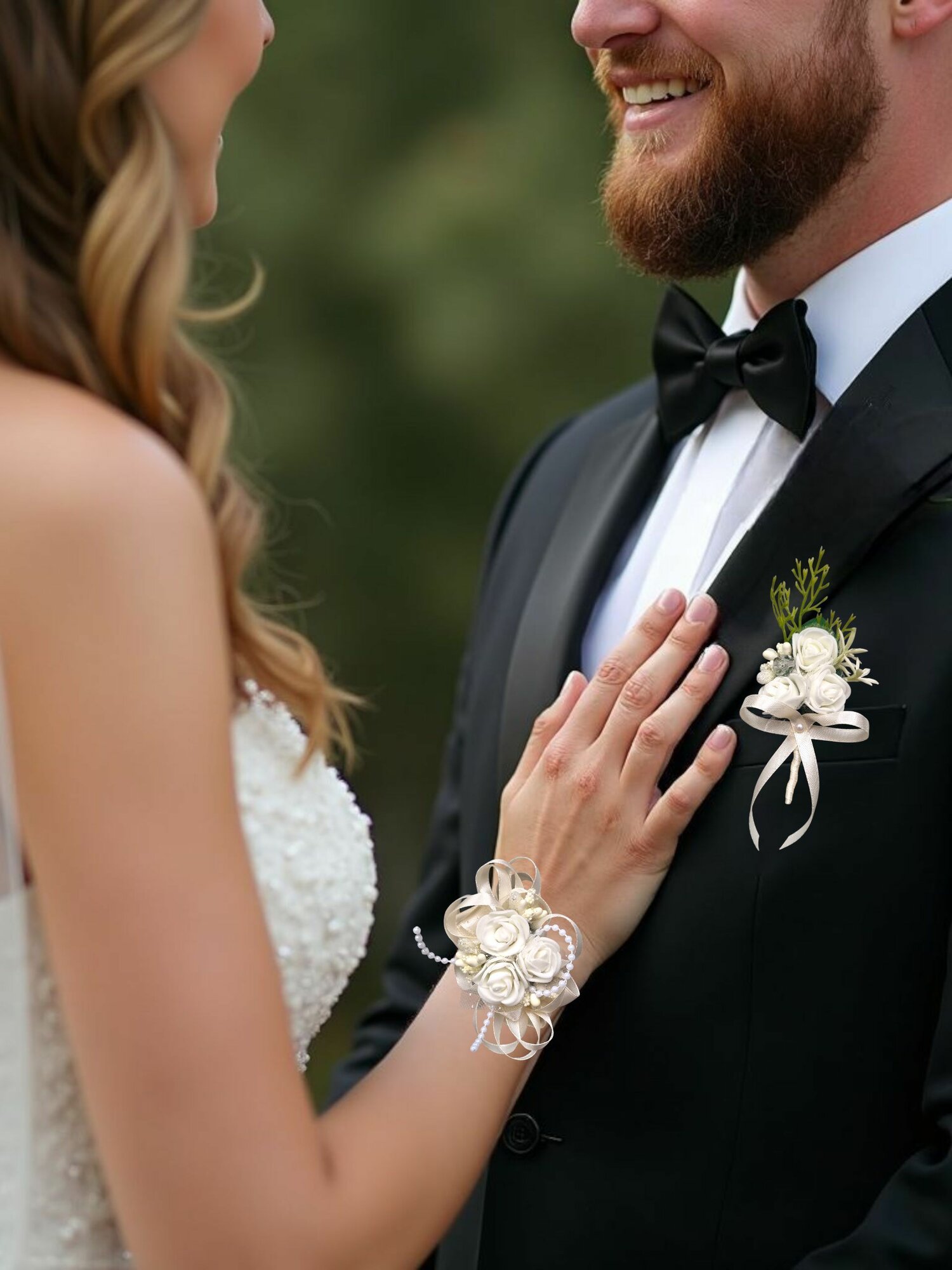 Комплект: бутоньерка и браслет для свидетеля и свидетельницы и для невесты и жениха